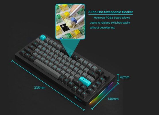 Bàn phím cơ AKKO 5075B Plus Black & Cyan (Multi-modes / RGB / Hotswap ...